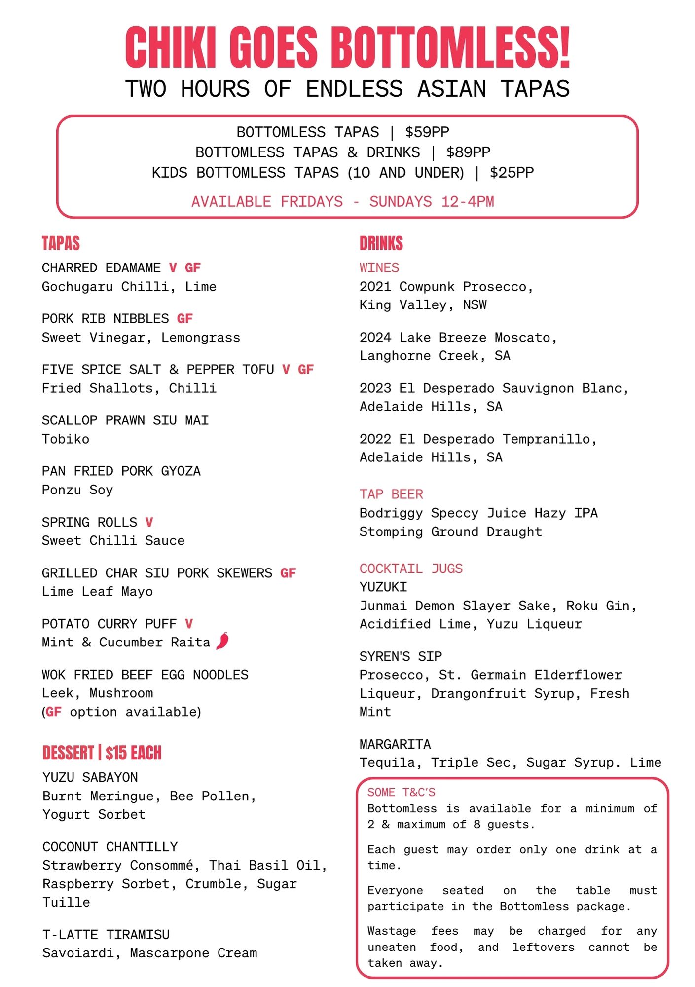 Menu - Chiki Chan Asian Fusion Dining & Drinks in Mordialloc VIC