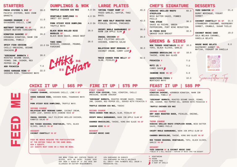 Menu - Chiki Chan Asian Fusion Dining & Drinks in Mordialloc VIC